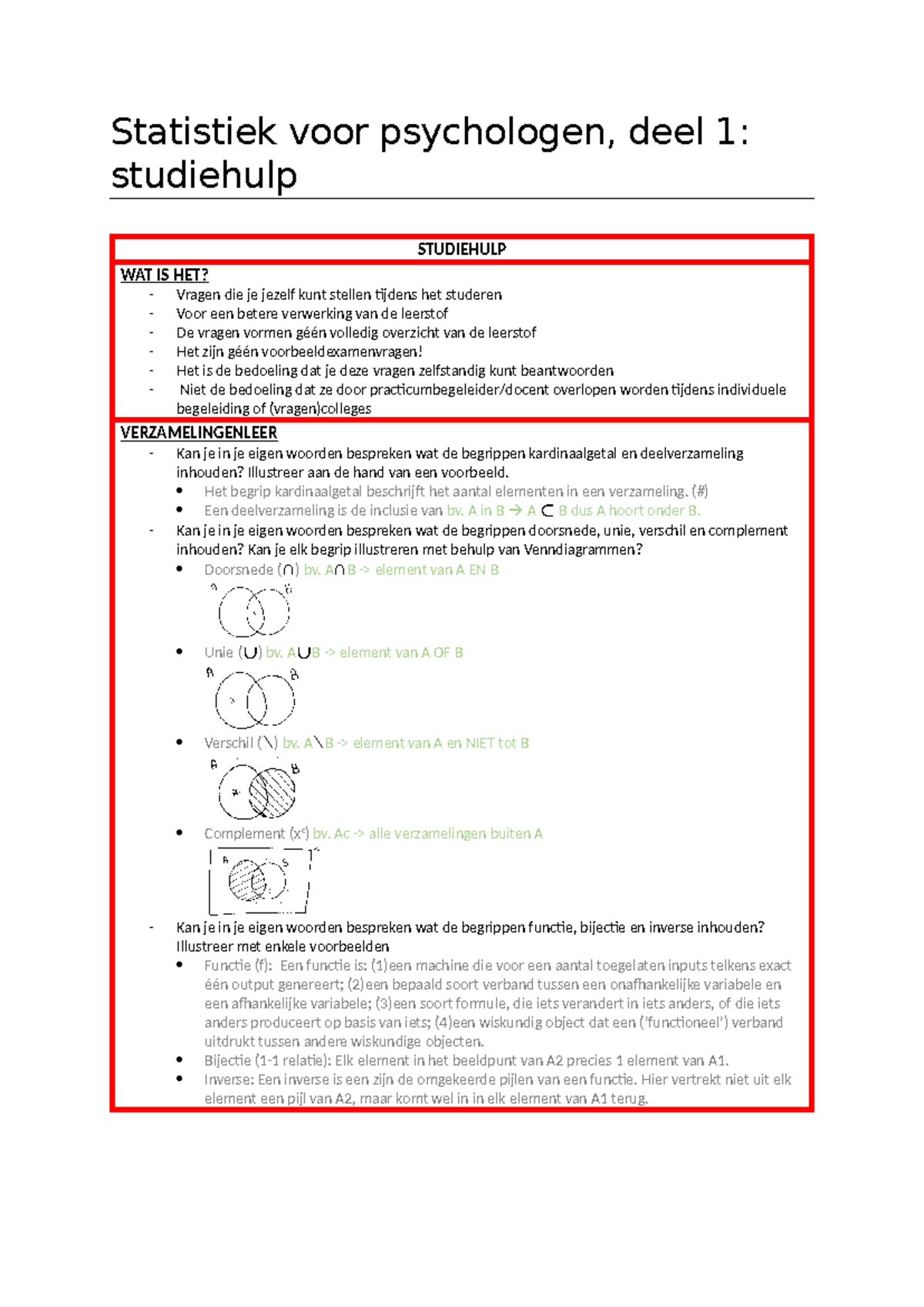 Statistieke Studiehulp voor Psychologen - Deel 1 Guide - Studocu