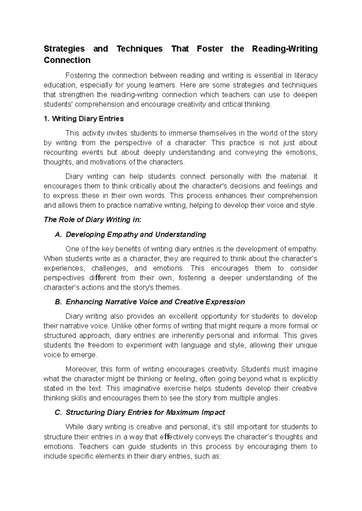 ENG 2 Strategies to Enhance Reading-Writing Connection in Students ...