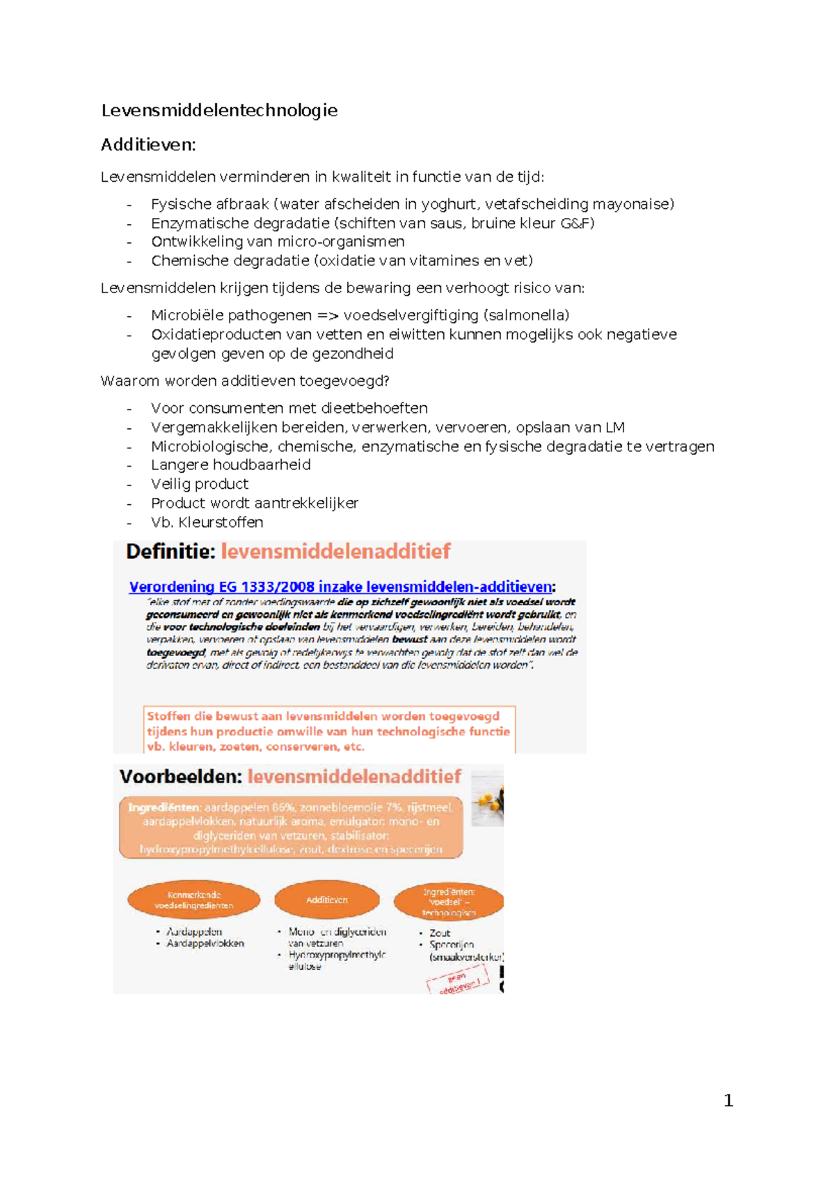 Additieven in Levensmiddelentechnologie: Kwaliteit en Veiligheid - Studocu