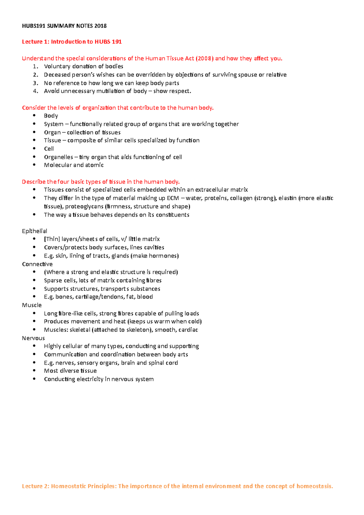 HUBS191 Lecture Notes - HUBS191 SUMMARY NOTES 2018 Lecture 1 ...