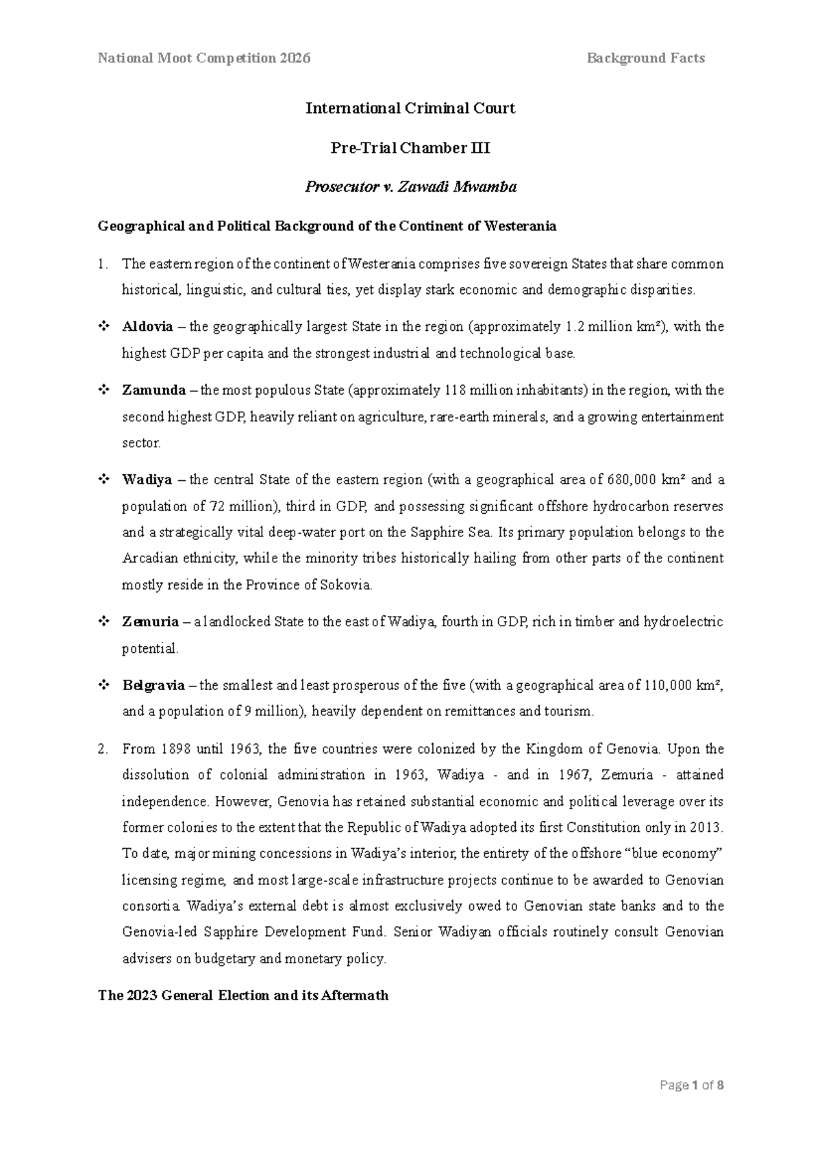 National Moot Competition 2026: Background Facts on ICC Case Against ...