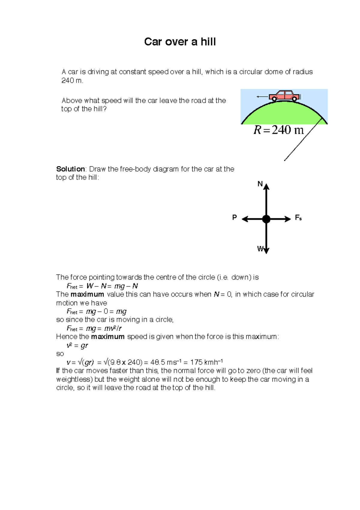 L6 Car Over Hill - Lesson 9: Maximum Speed Analysis - Studocu