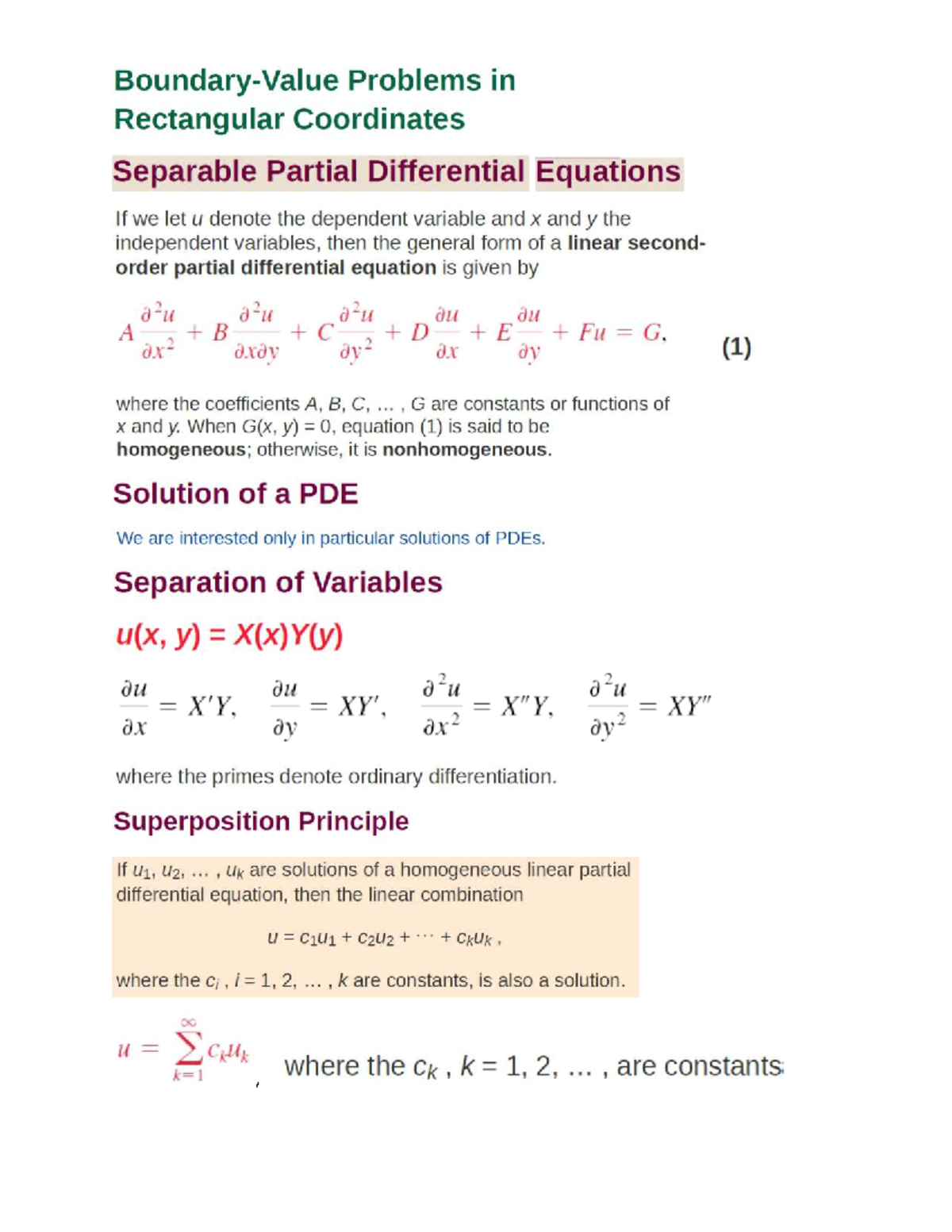 Lecture notes 3 Partial Differential Equations - ENGR 311 - , Impose ...