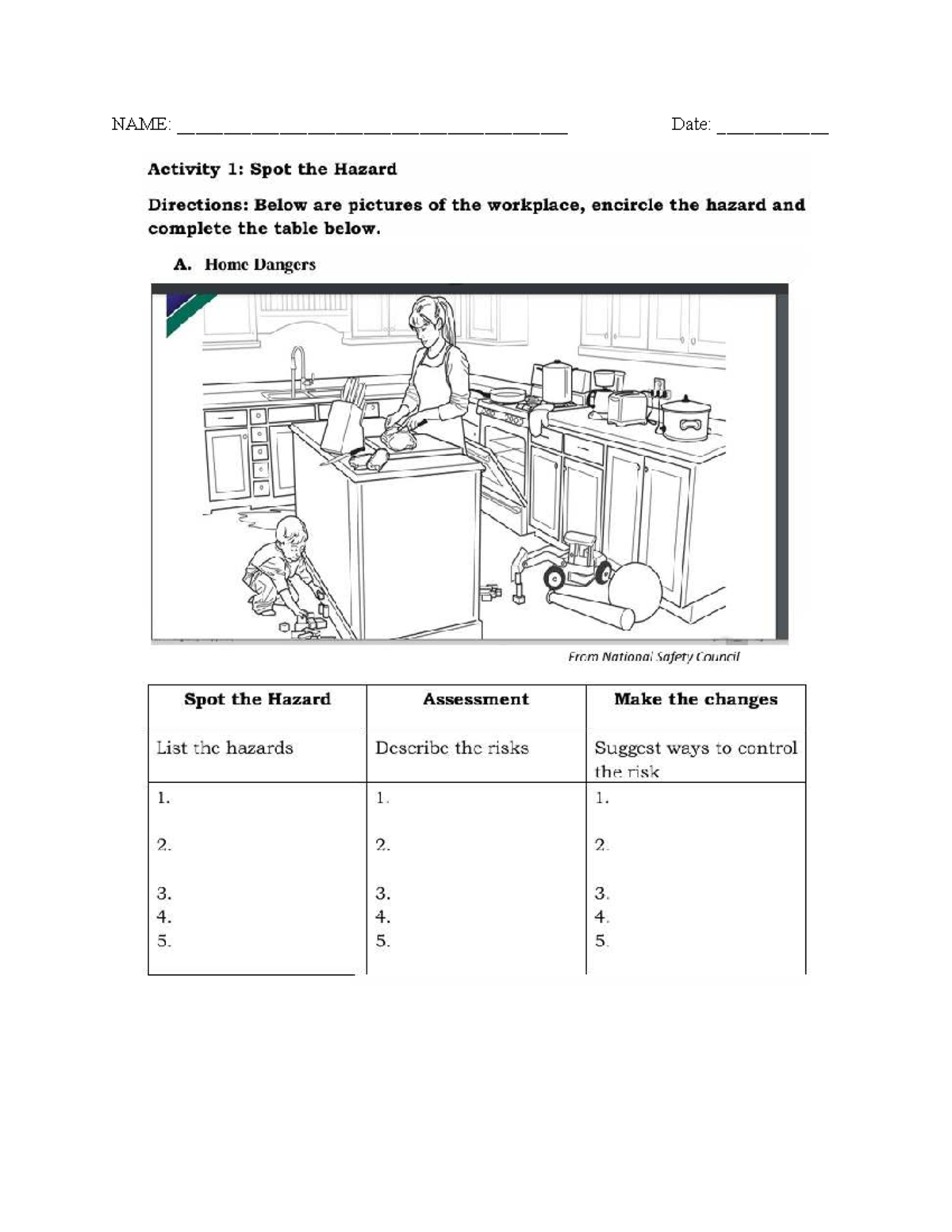 Spot the Hazard Assessment Activity: Home & Warehouse Dangers - Studocu
