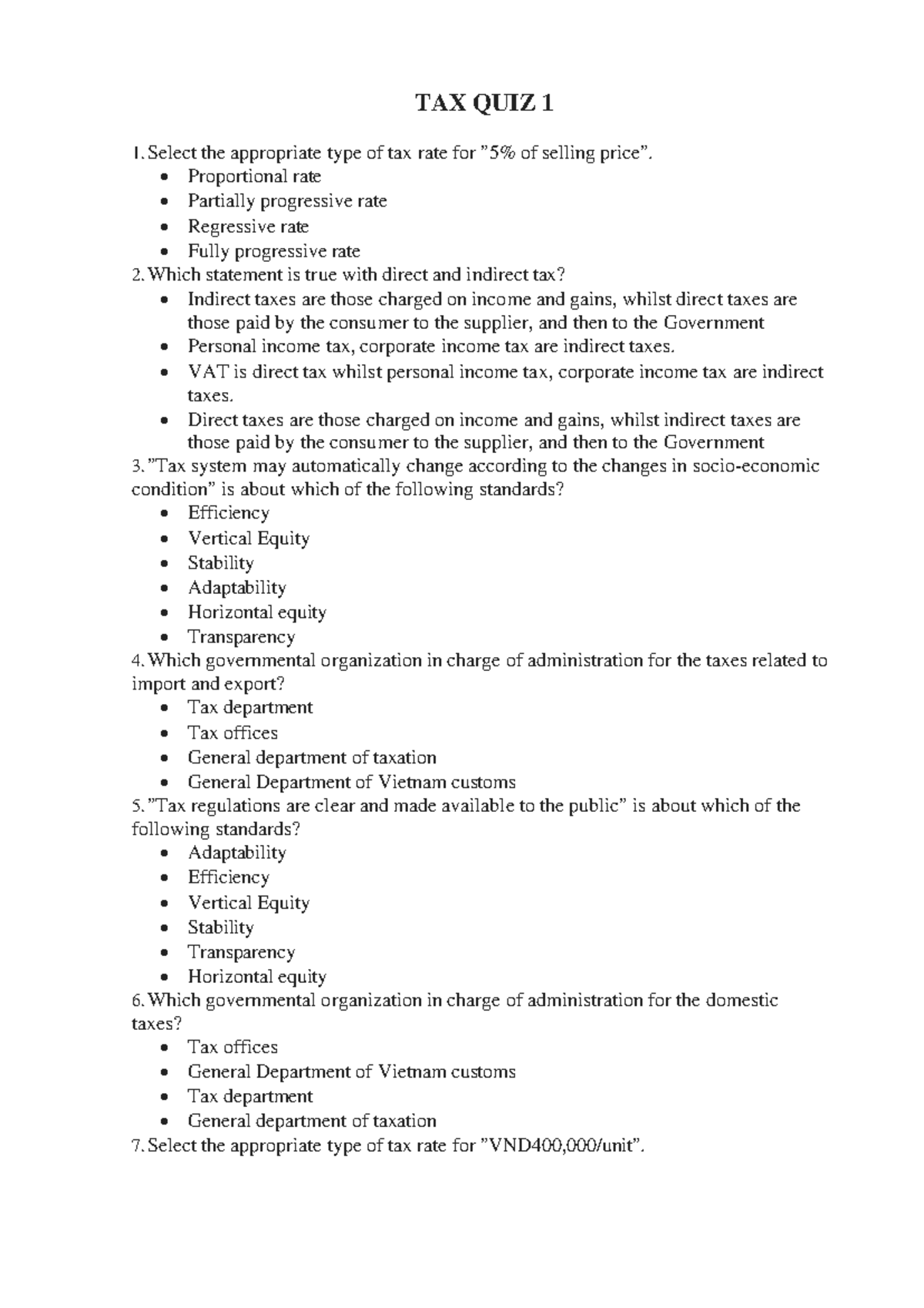 TAX QUIZ 1 - Essential Questions on Taxation Concepts - Studocu
