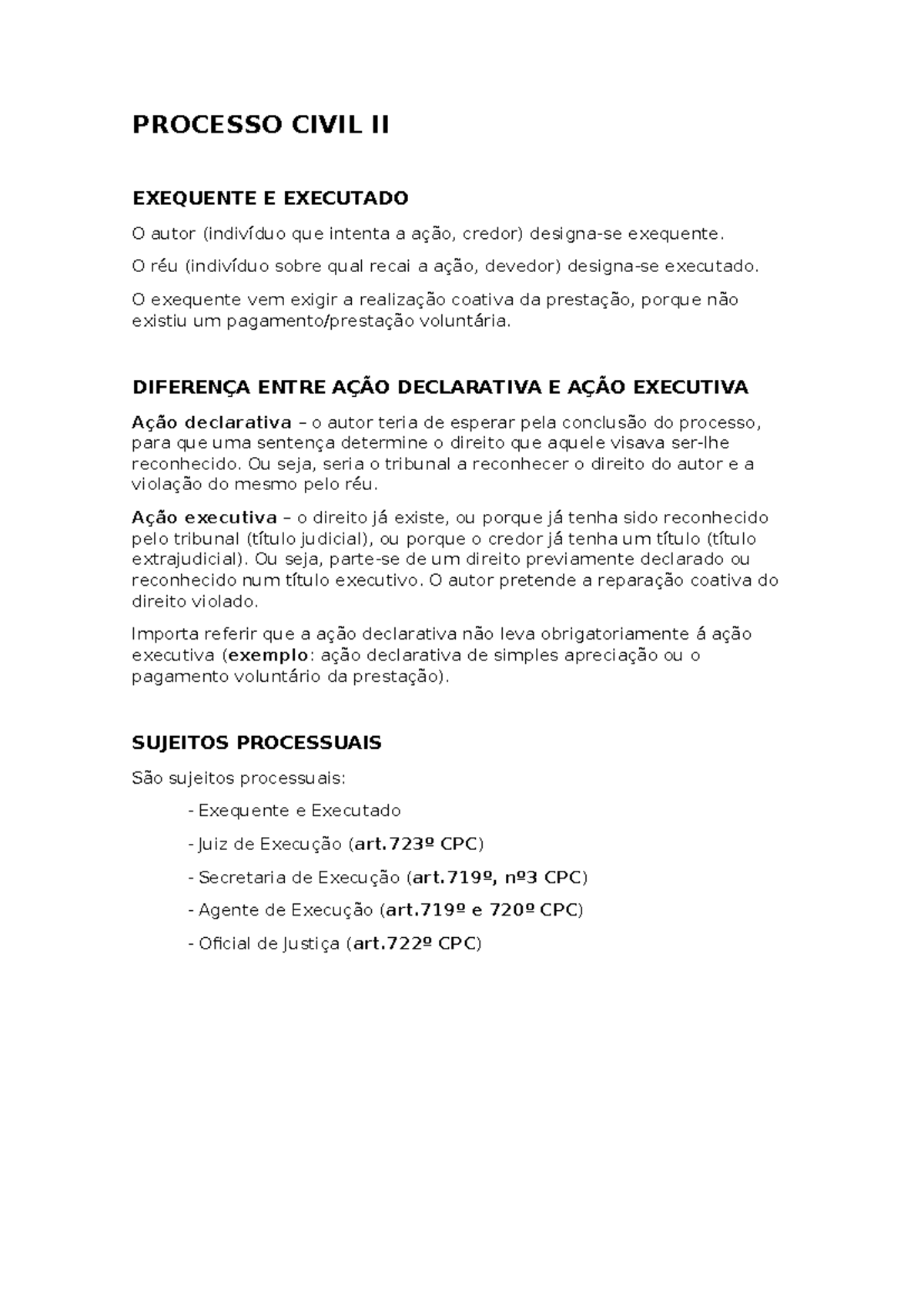 PROCESSO CIVIL II: Resumo sobre Exequente e Executado - Studocu