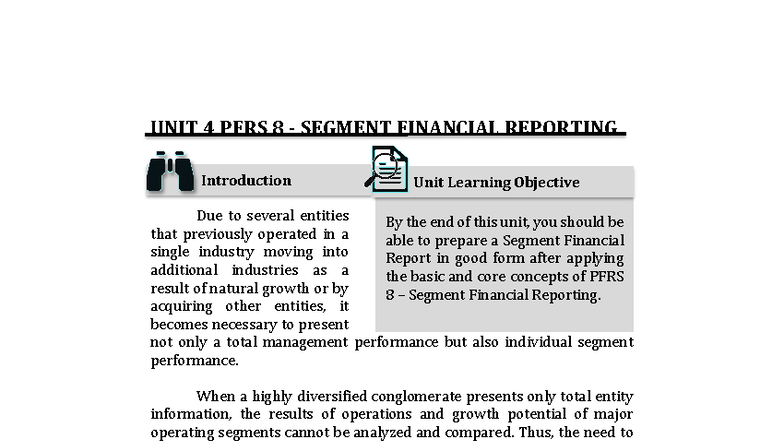 UNIT 4 PFRS 8 Segment Financial Reporting Overview and Key Concepts ...