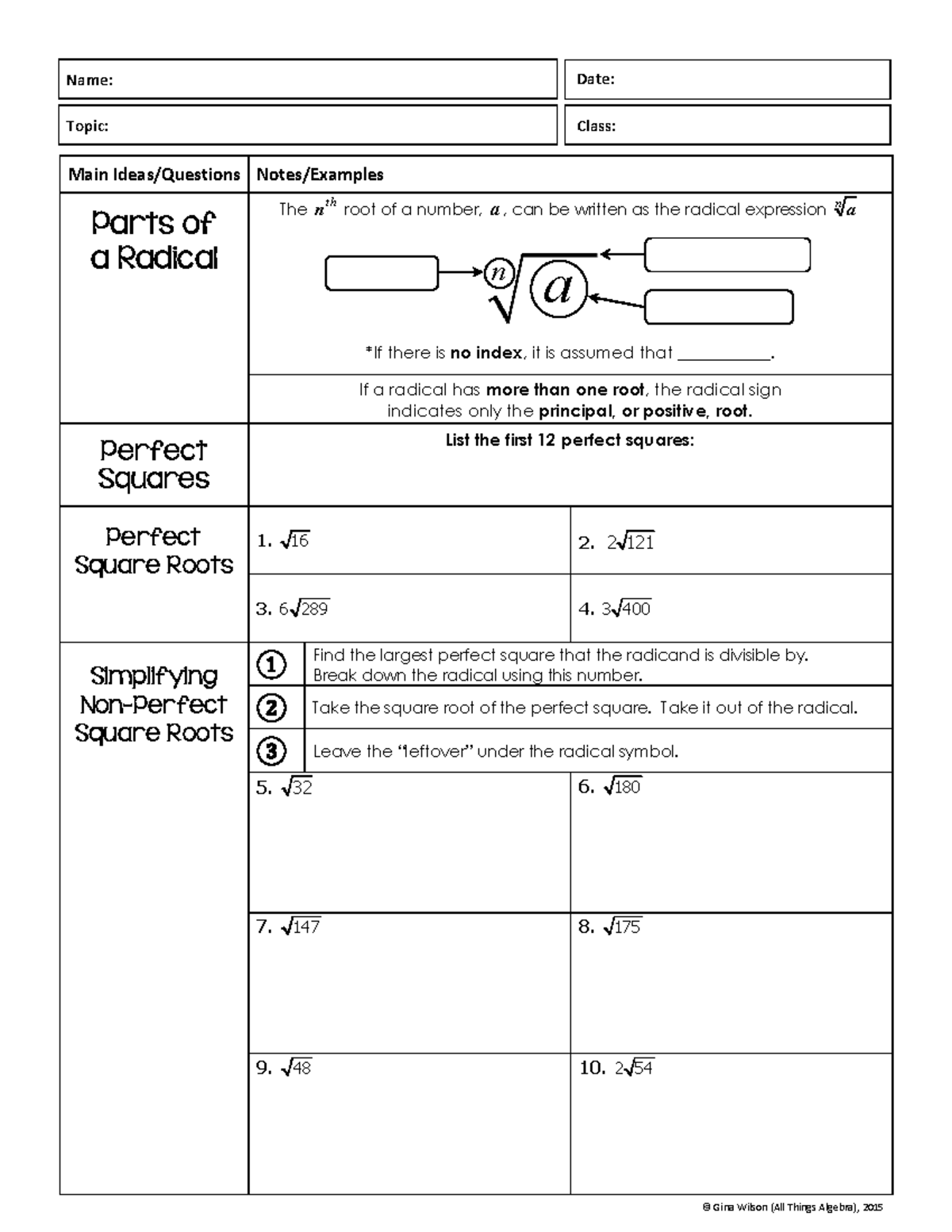 Radicals (Simplify, Add, Subtract, Mult, Divide) - Algebra 101 - Studocu