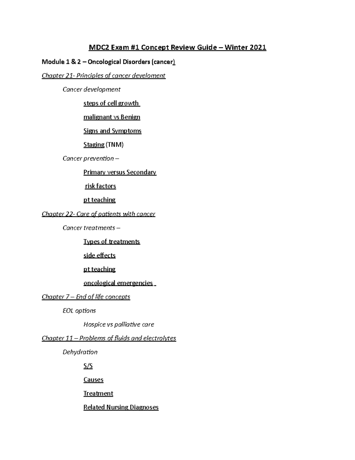 MDC II Exam I Concept Guide Blank - MDC2 Exam #1 Concept Review Guide ...