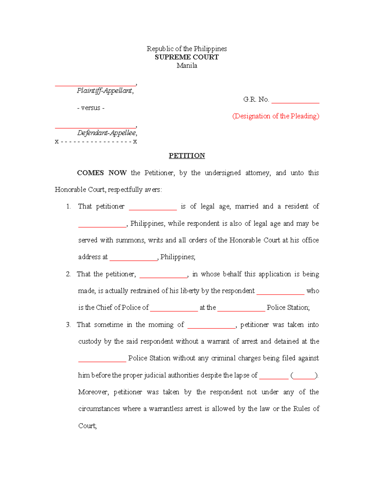 Sample Pleading - Republic of the Philippines SUPREME COURT Manila