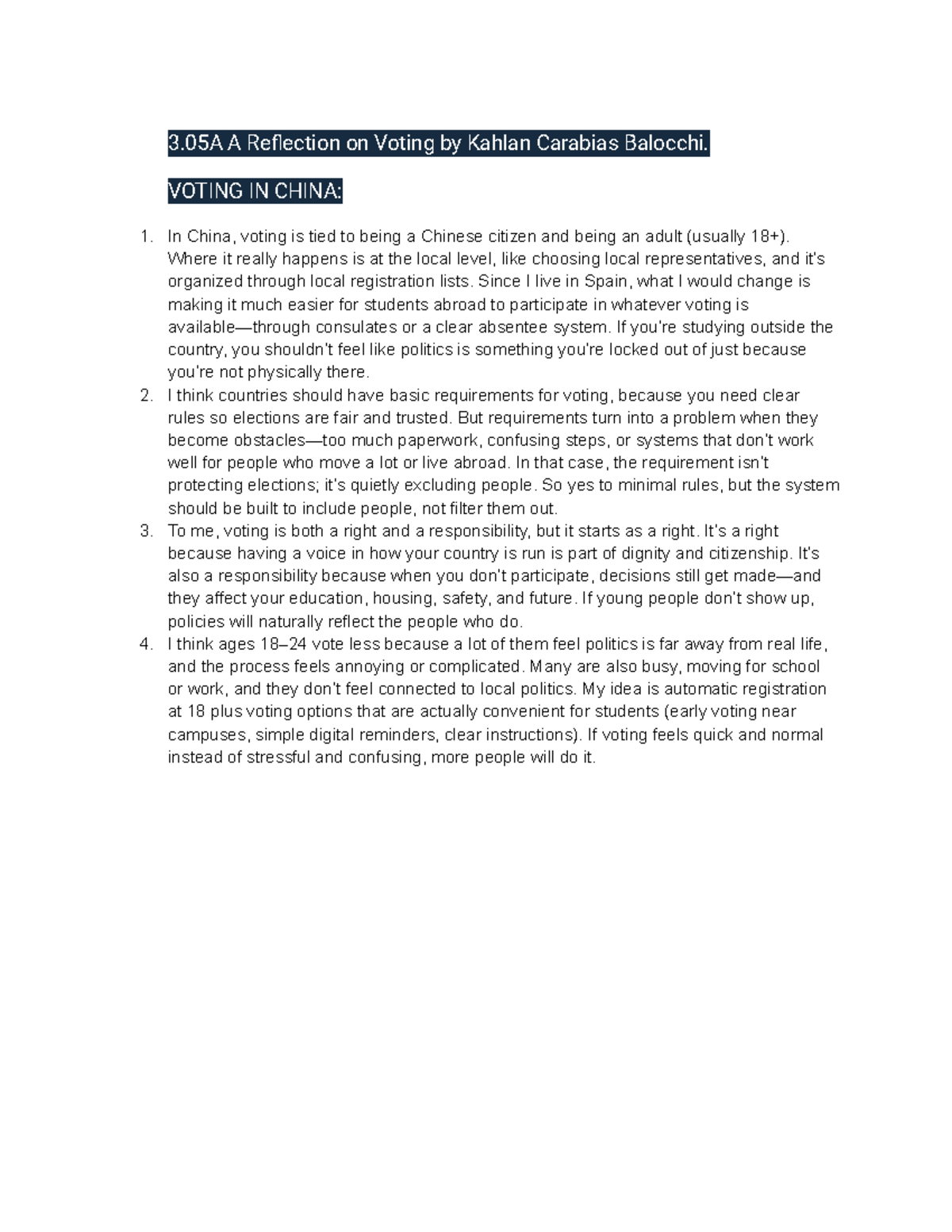 3.05A Reflection on Voting: Enhancing Participation for Students - Studocu