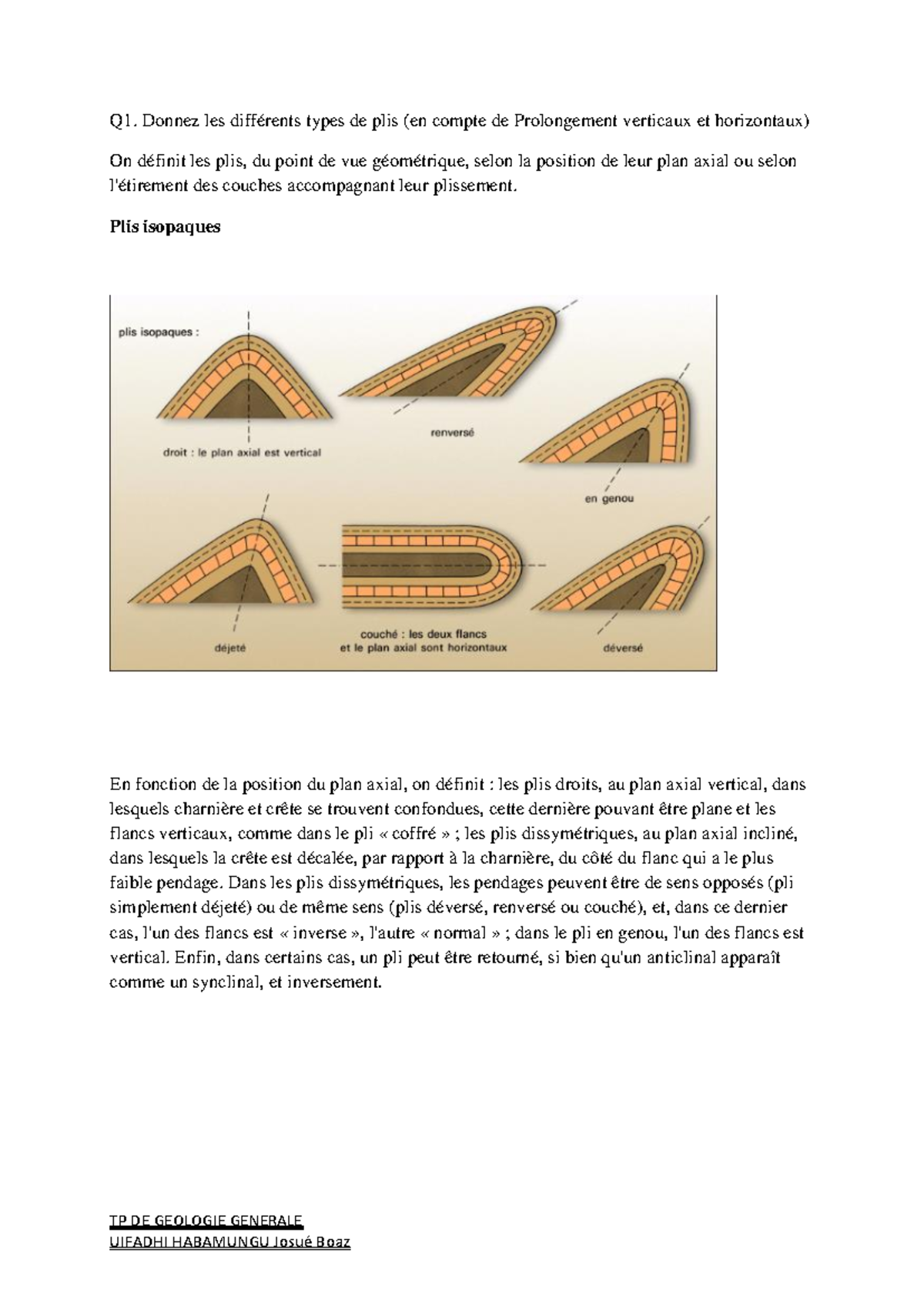 TP DE GEOLOGIE GENERALE : Types de Plis et Schistosité - Studocu