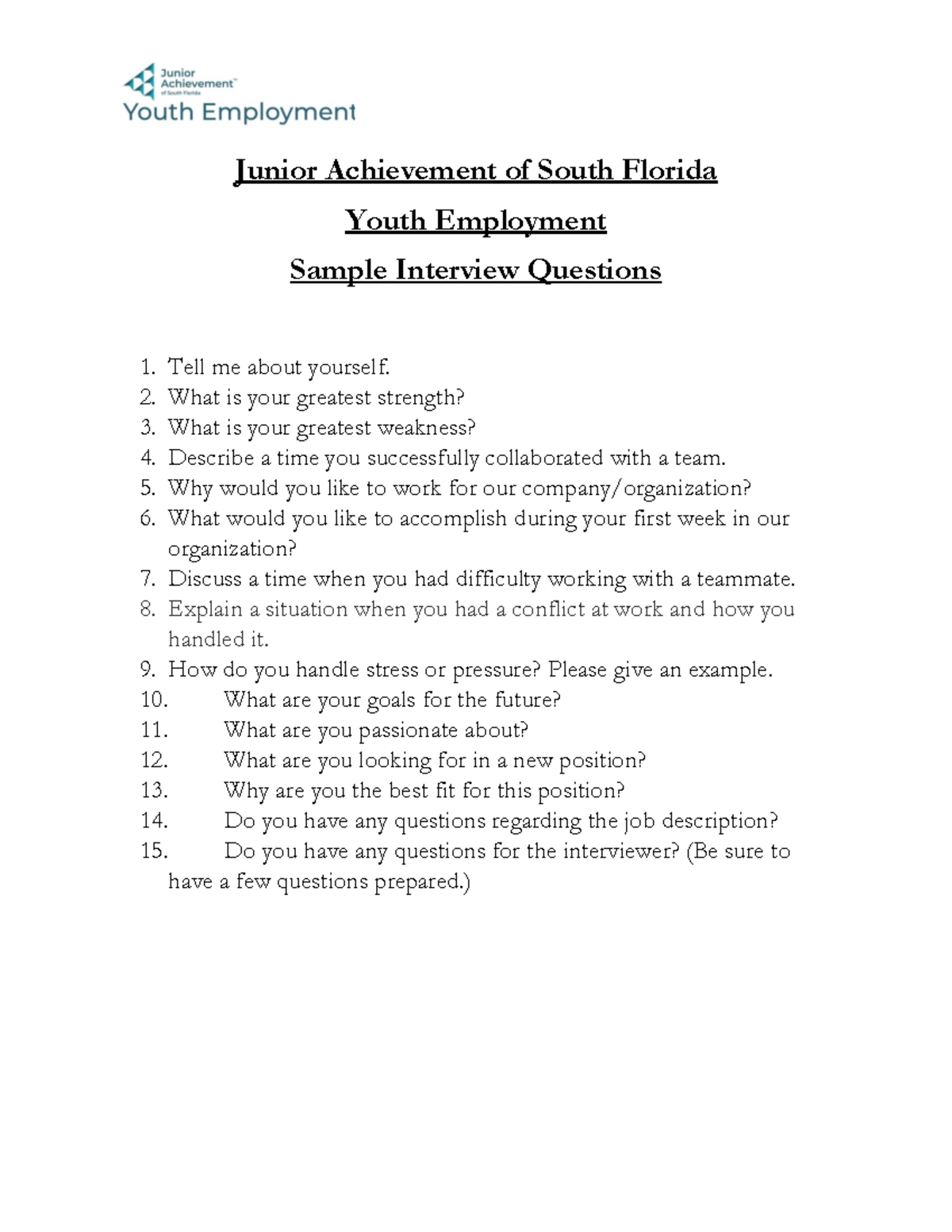 2024 Youth Employment Interview Questions Guide - Studocu