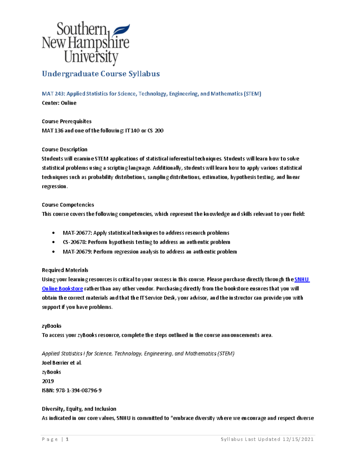 MAT 243: Applied Statistics for STEM Course Syllabus and Info Guide ...