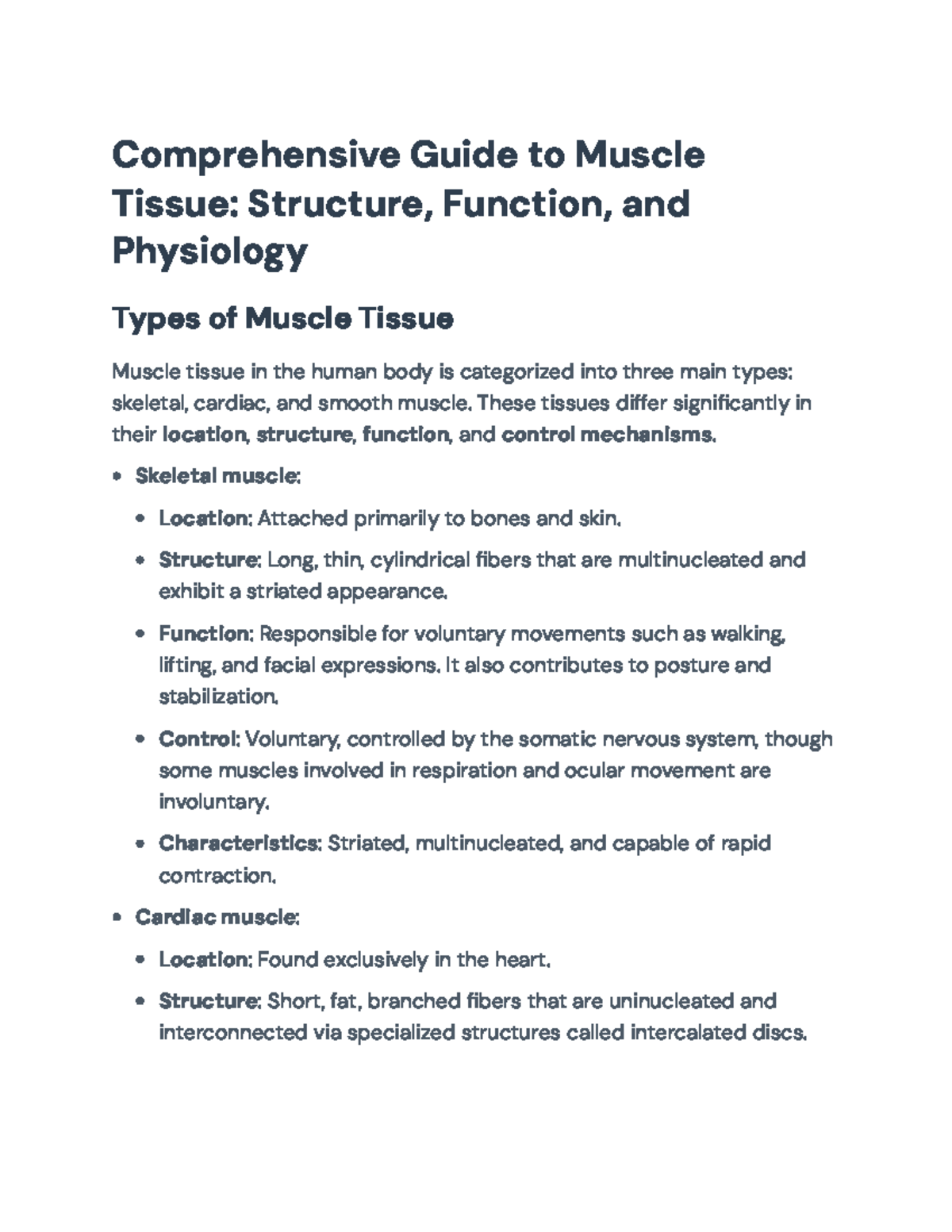 Comprehensive Study of Muscle Tissue: Anatomy & Physiology - Studocu