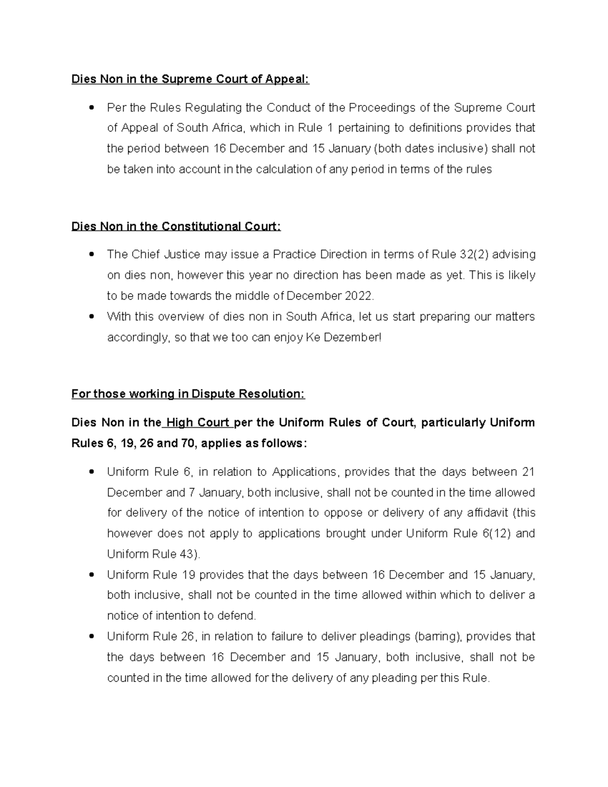Dies Non: Understanding Court Days for Recess in SA Law - Studocu