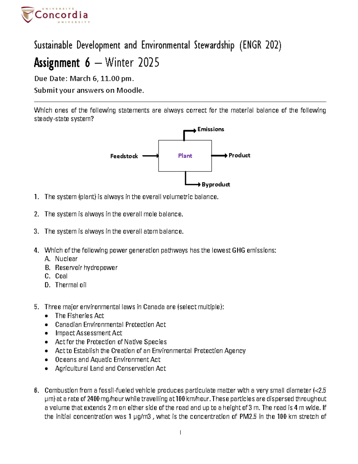 Sustainable Development & Environmental Stewardship (ENGR 202) Assignment 6 - Studocu