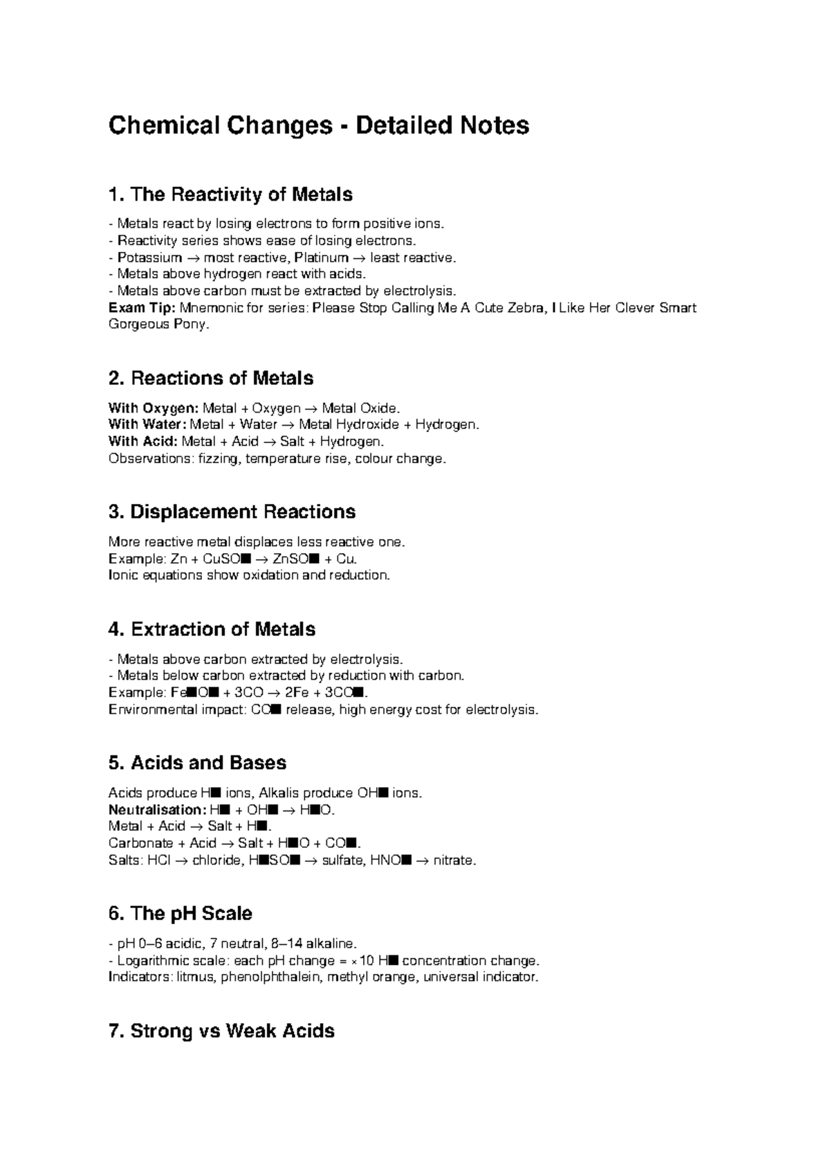 Chemical Changes Detailed Notes for Chemistry 101 - Studocu