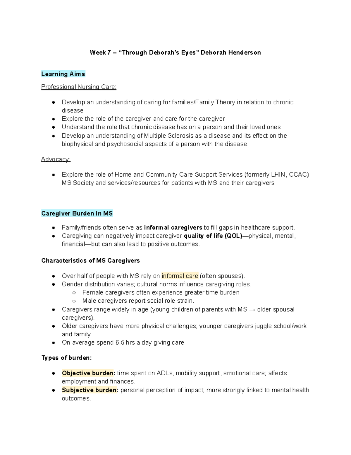 N1F03 Week 7: Understanding MS and Caregiver Dynamics in Nursing Care ...