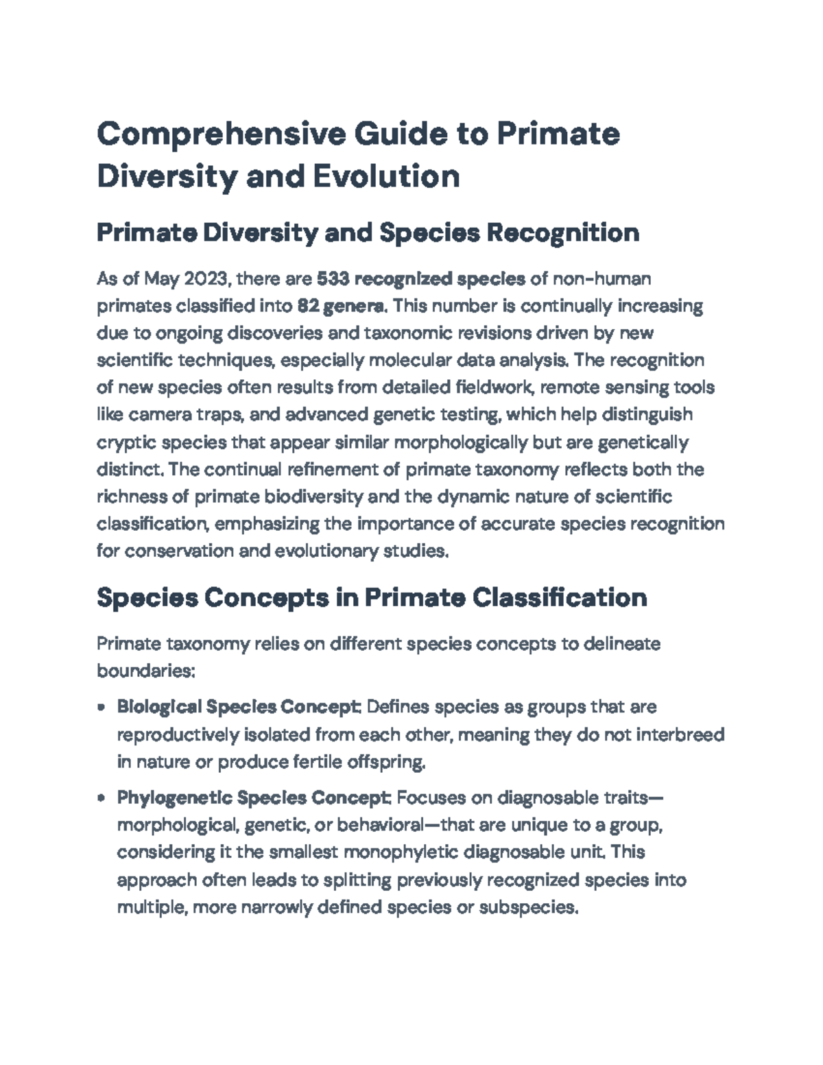 Comprehensive Overview of Primate Diversity and Evolutionary Insights ...