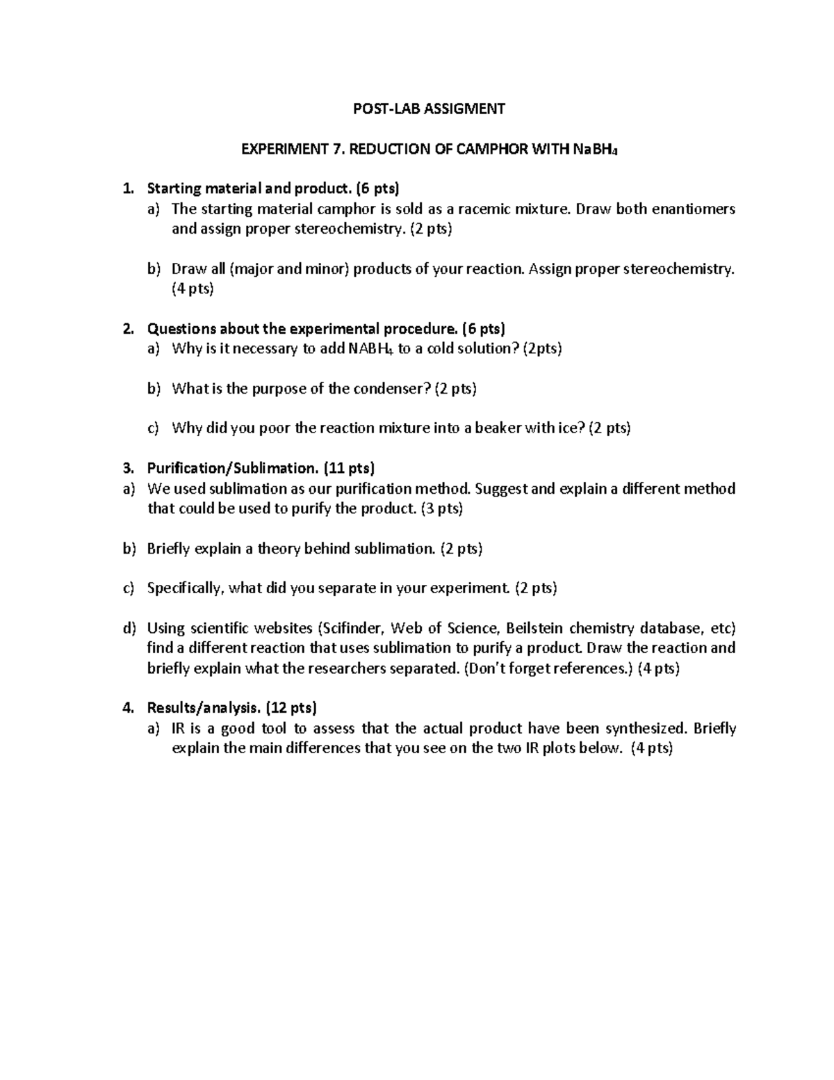 Post-Lab Analysis: Reduction of Camphor with NaBH4 - Studocu