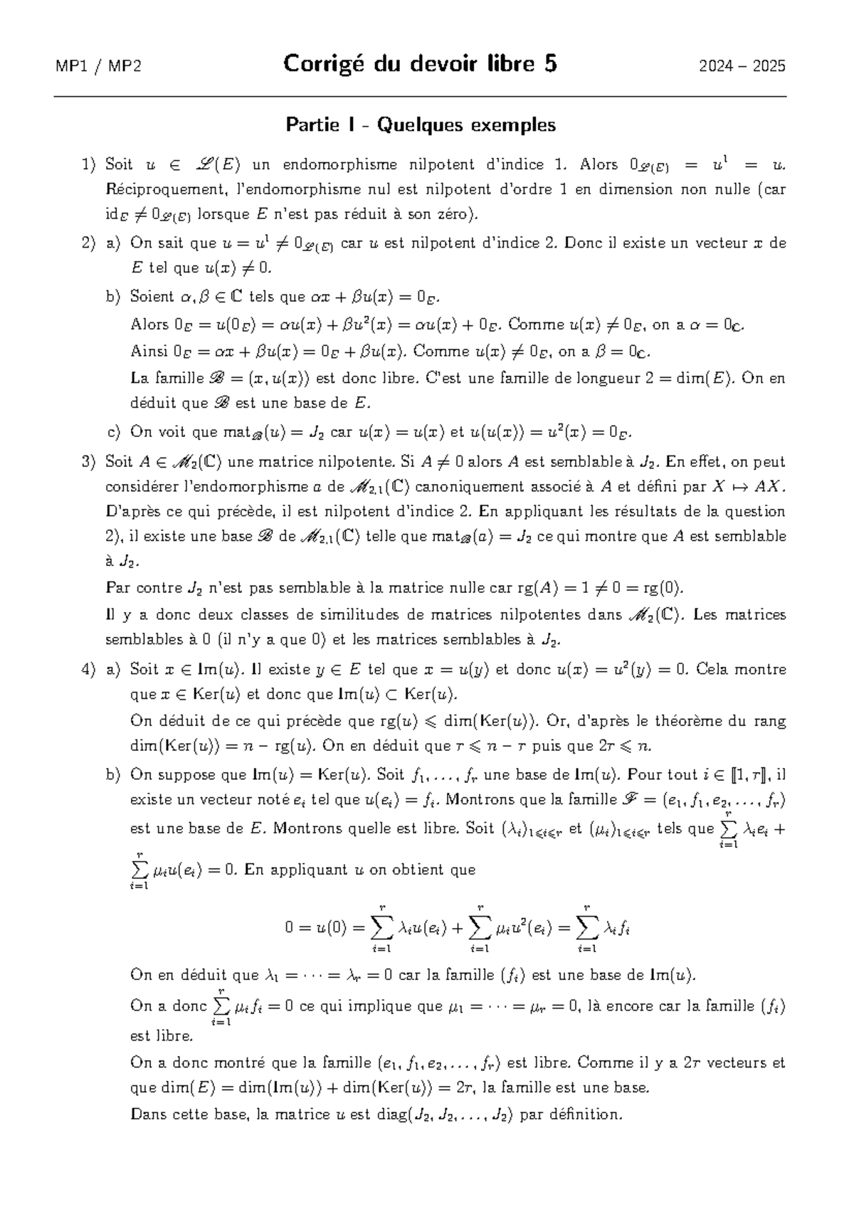 Devoir Libre 5 MP1 MP2 2024-2025: Exemples et Concepts en Nilpotence ...