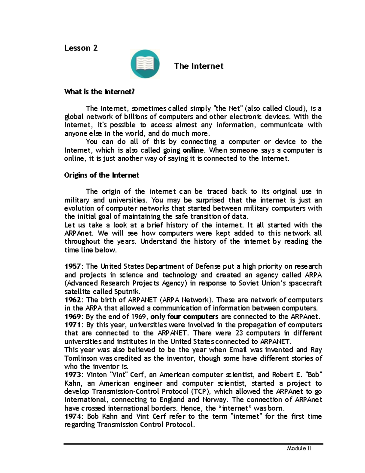 Lesson 5: Understanding the Internet and Its Origins - Studocu