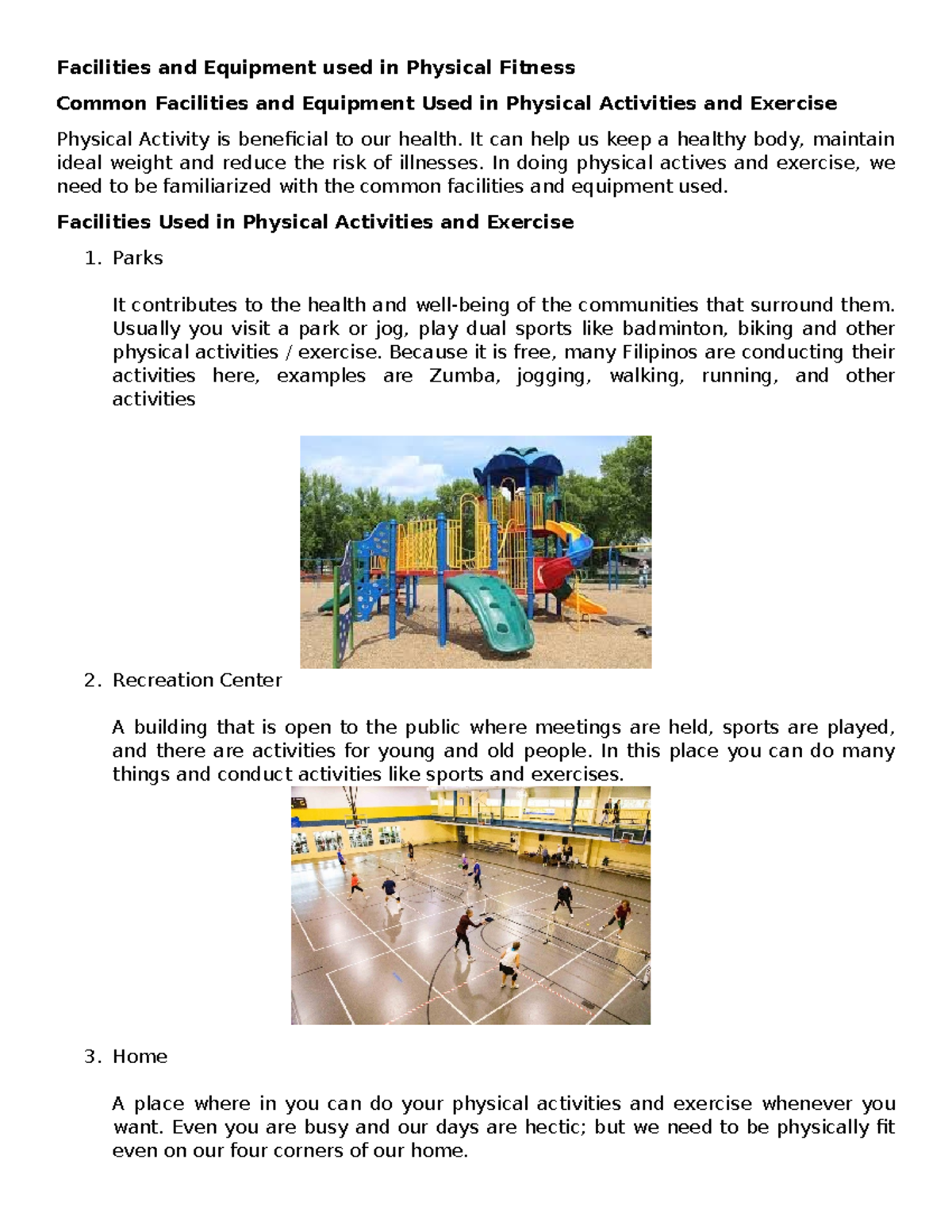 Facilities and Equipment used in Physical Fitness - It can help us keep ...