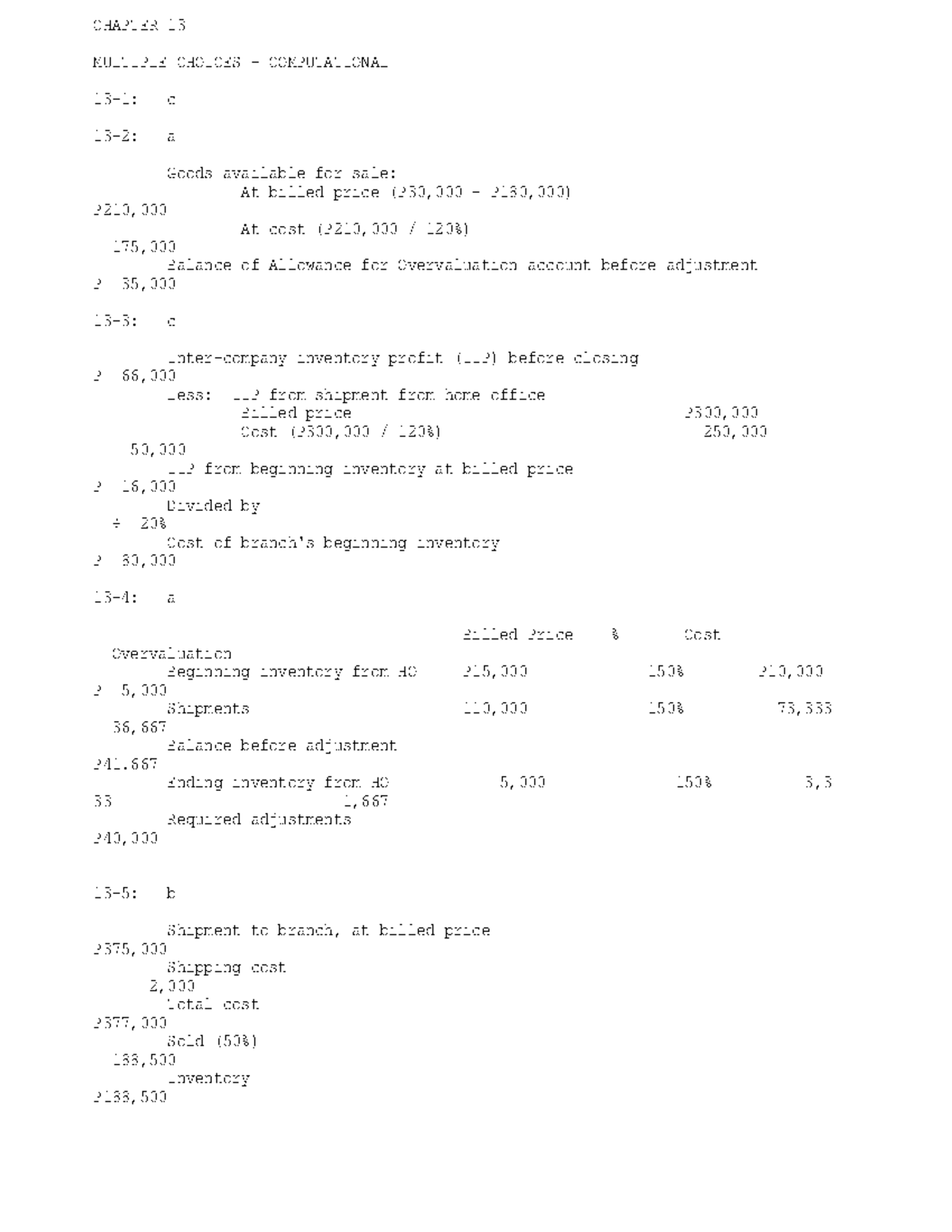 Chapter 13 Answer Key - Adv. Acc. Multiple Choice & Computation - Studocu