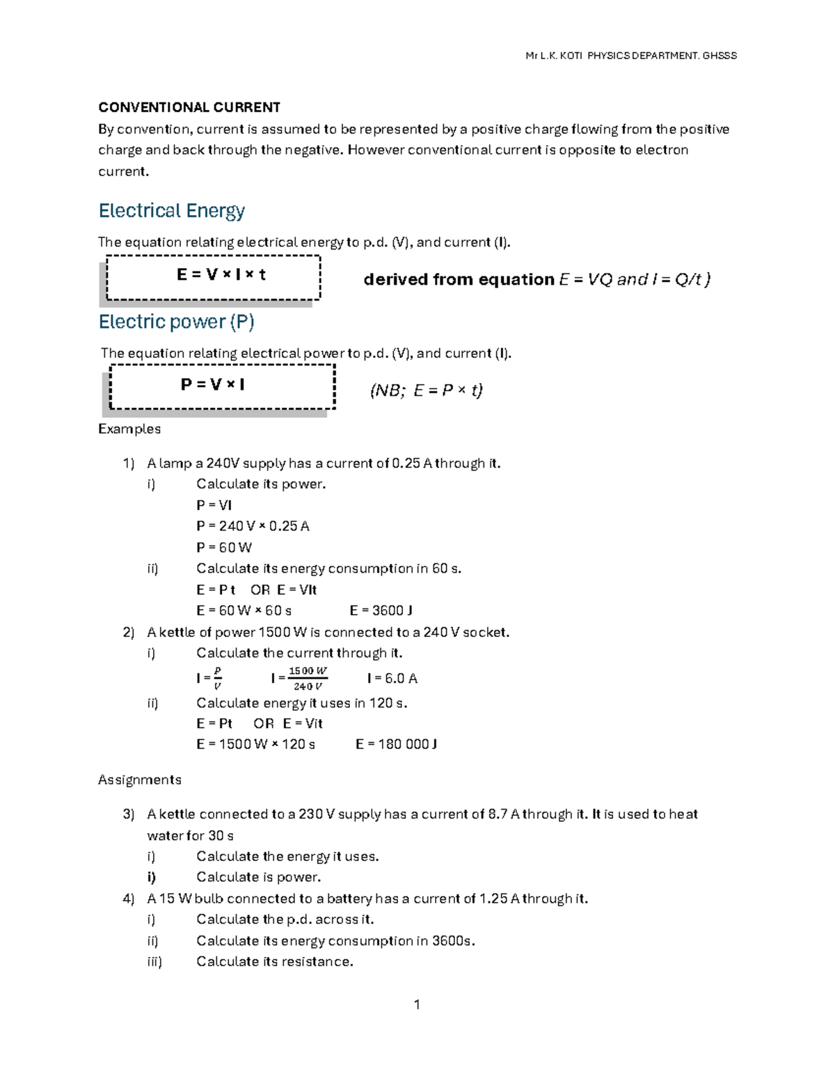 PHYS 101: Current Electricity Concepts and Calculations - Studocu
