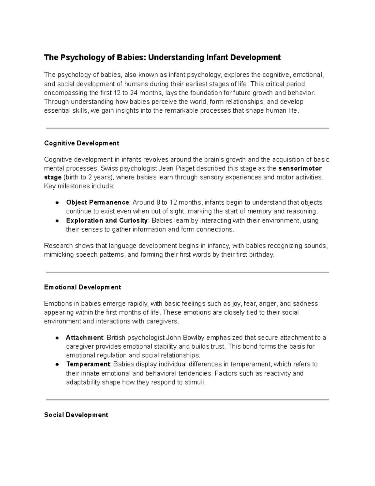 PSY 101: Understanding Infant Development and Baby Psychology - Studocu