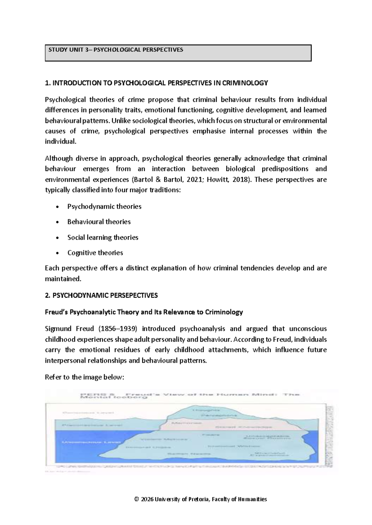 Study Unit 3: Psychological Perspectives in Criminology - Studocu