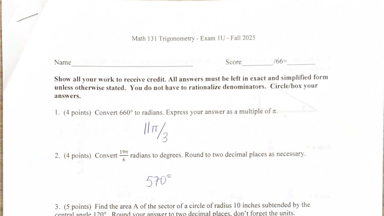 Math 131 Trigonometry - Exam 1U - Fall 2025 Solutions and Work - Studocu