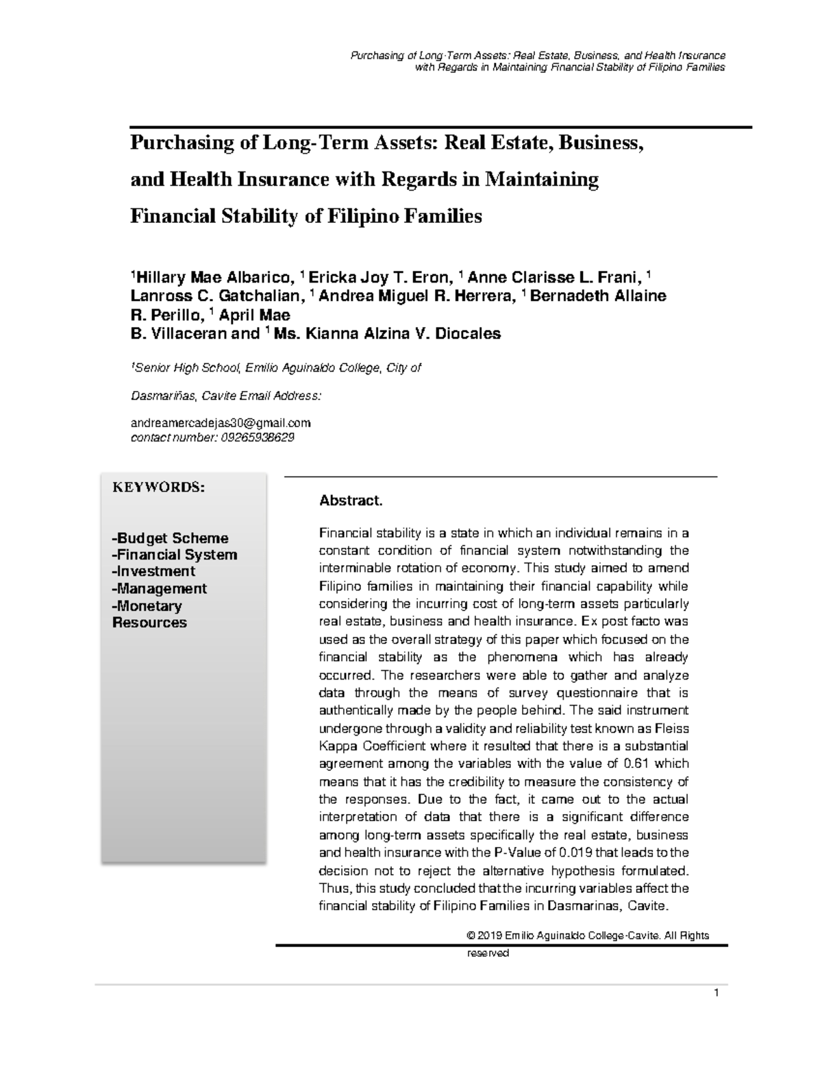 Final Research Paper: Maintaining Financial Stability of Filipino ...