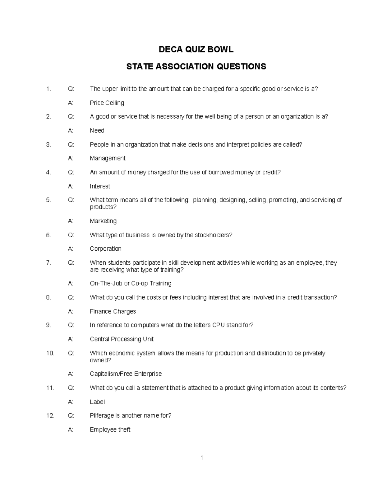 DECA Quiz Bowl Review Questions and Study Notes - Studocu