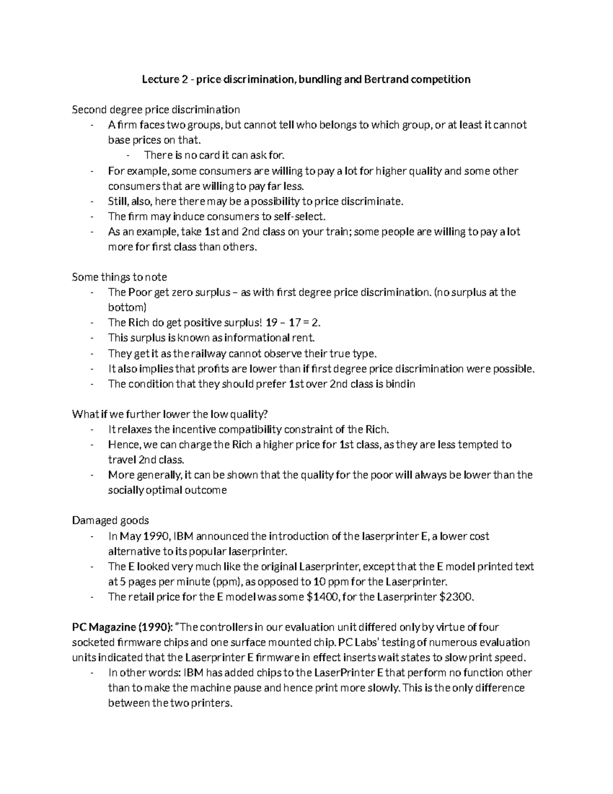 Microeconomics Lecture 2: Price Discrimination & Competition Analysis ...