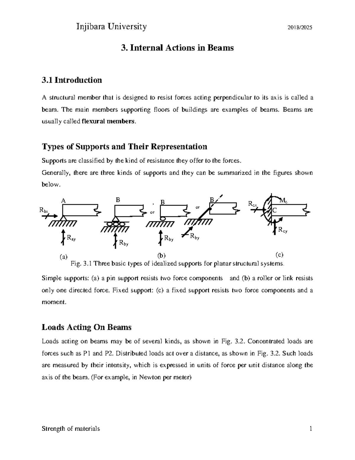 Injibara University: Strength of Materials - Chapter 3 on Beams - Studocu