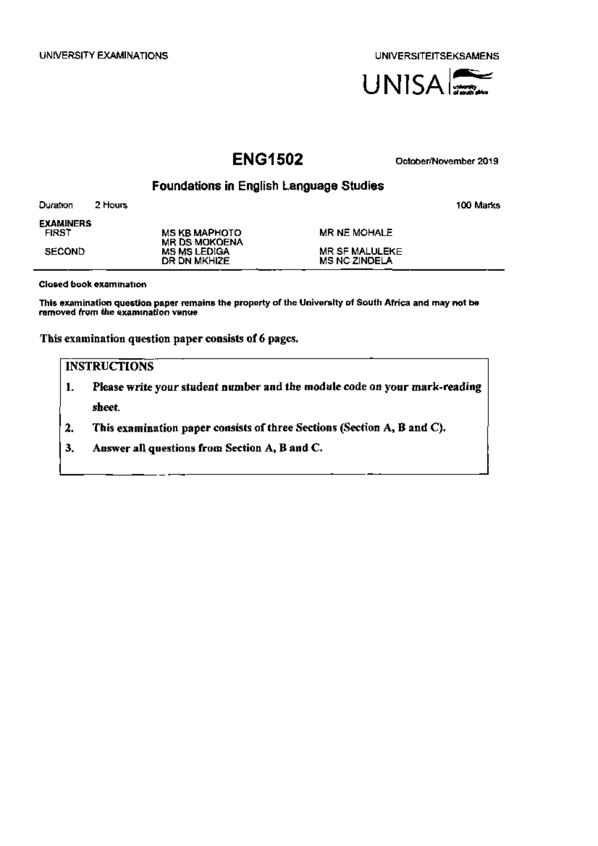 ENG1502 2019 10 E 1 - Tutorial letter for english - ENG1502 - Unisa ...