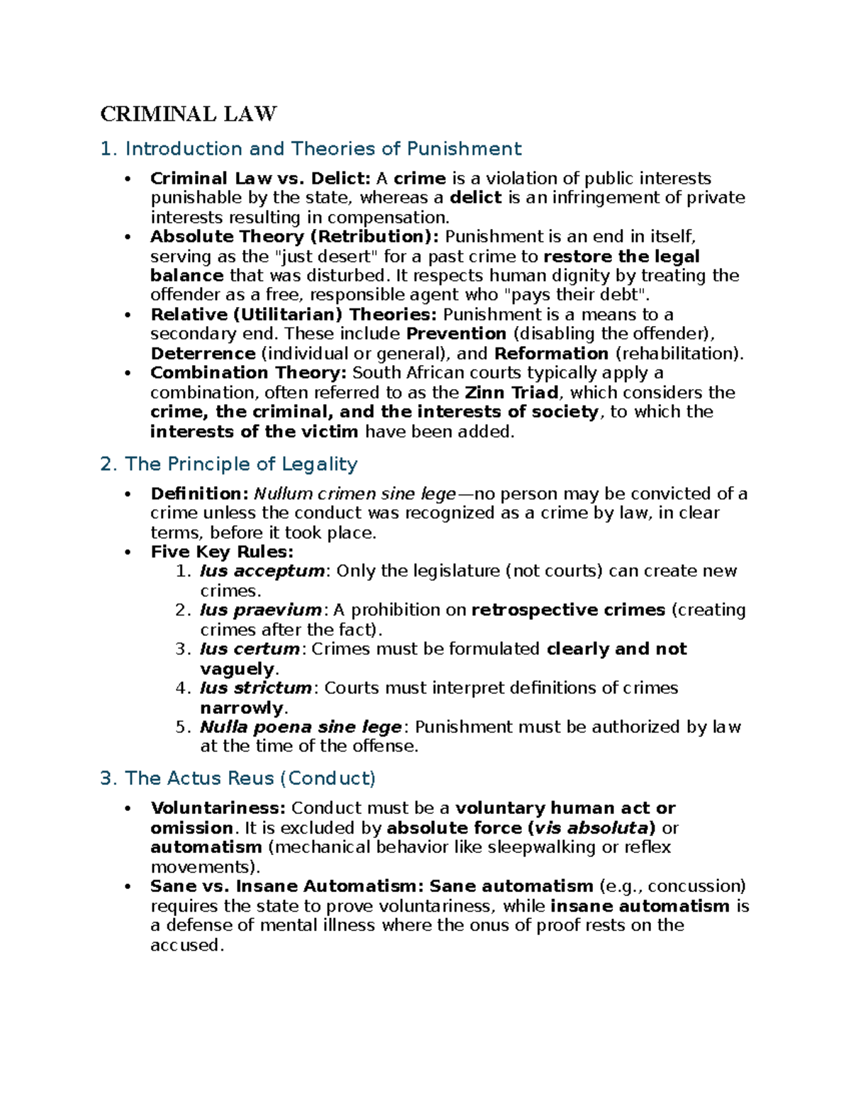 CRIMINAL LAW 1: Theories of Punishment and Key Principles - Studocu