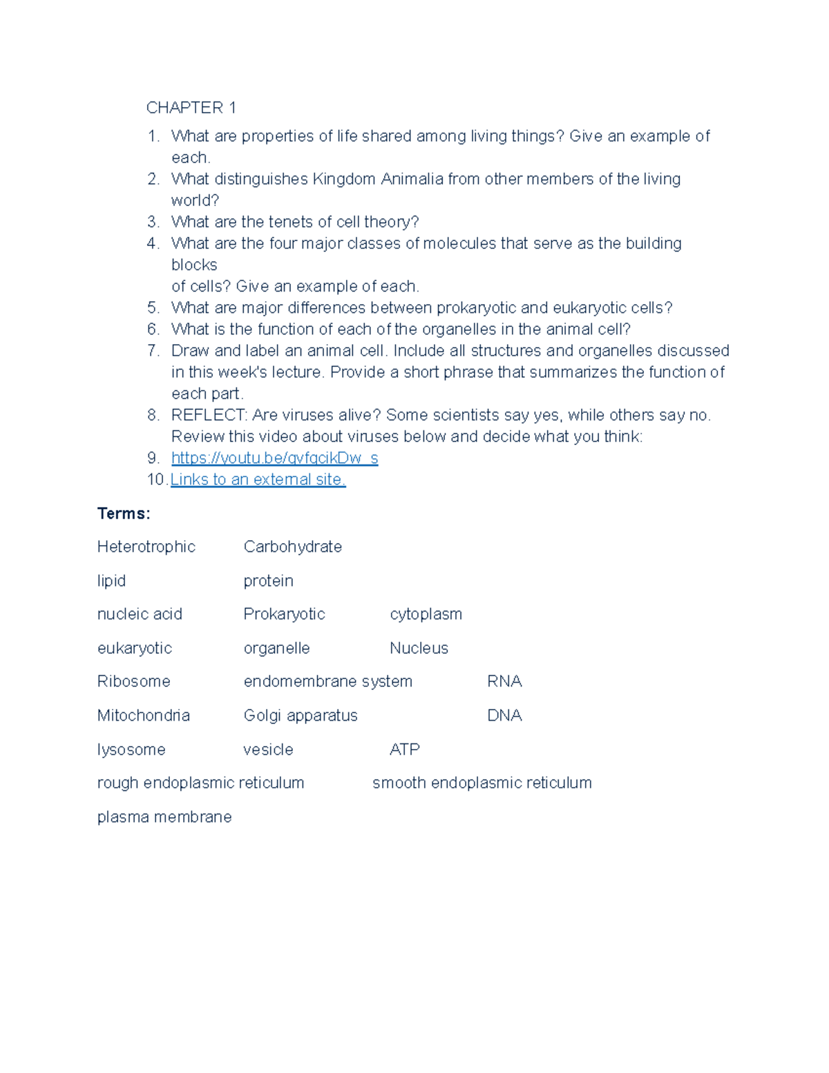 Cell Biology Review Questions & Key Concepts: Chapters 1-4 Overview ...