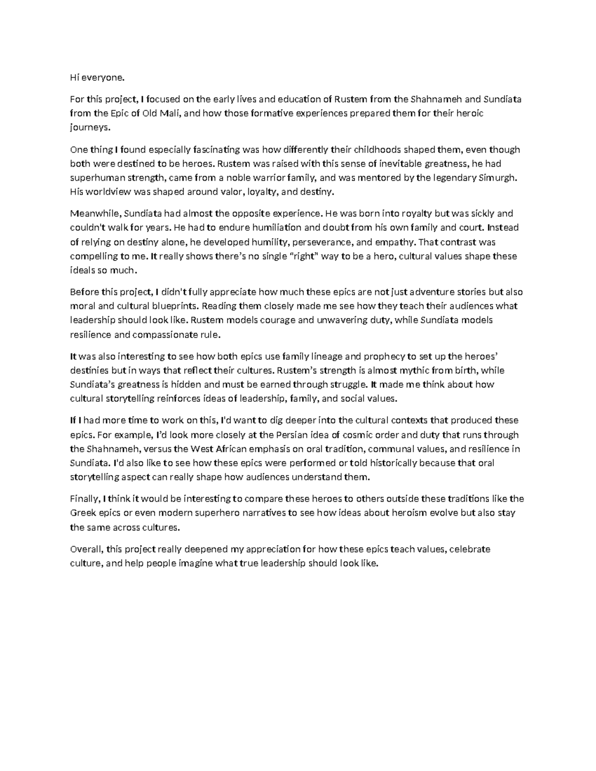 Comparative Analysis of Heroism in Shahnameh & Sundiata: Project Notes ...