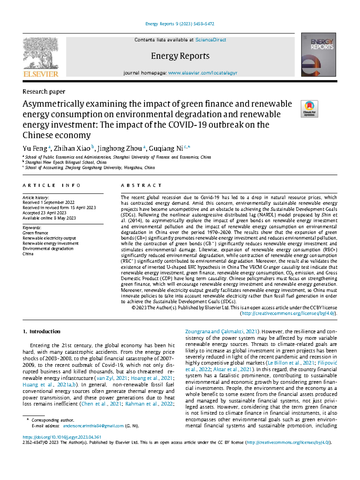 Asymmetric Impact of Green Finance on Renewable Energy Investment in ...
