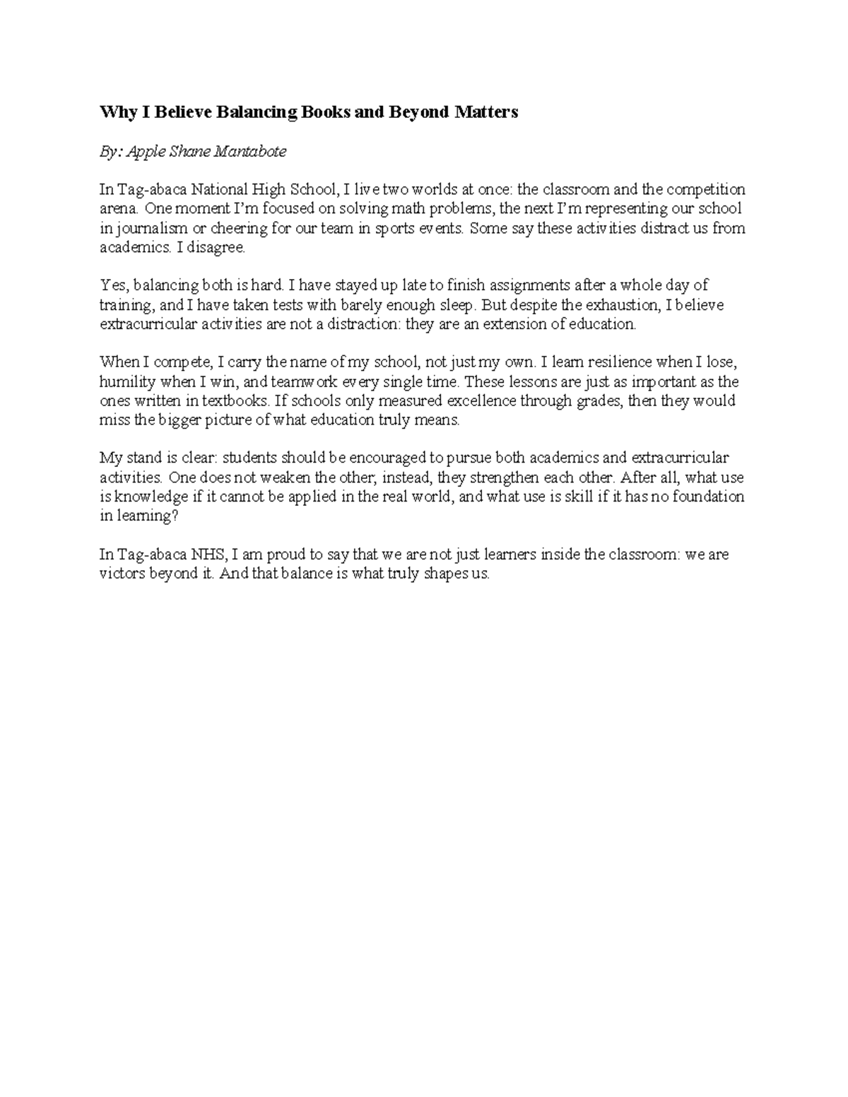 Balancing Academics and Extracurriculars: A Student's Perspective - Studocu