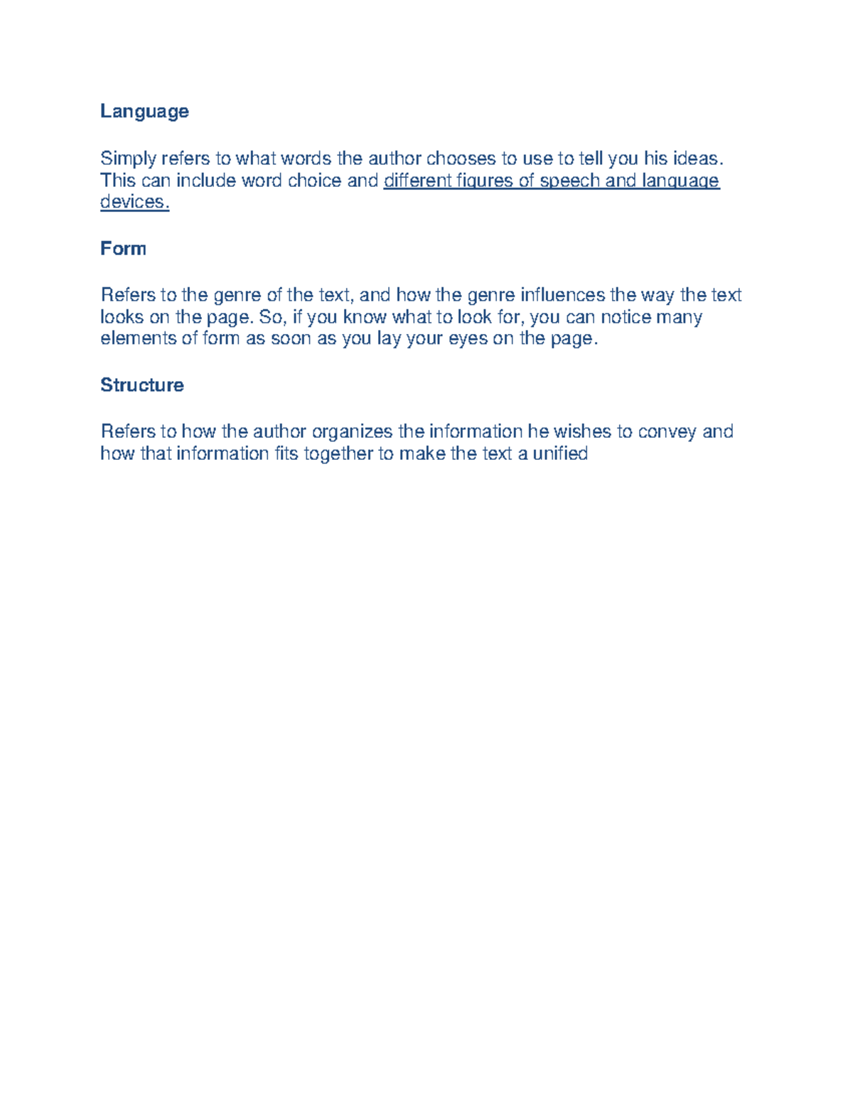 Analyzing Language, Form, and Structure in Texts: A Study Guide - Studocu