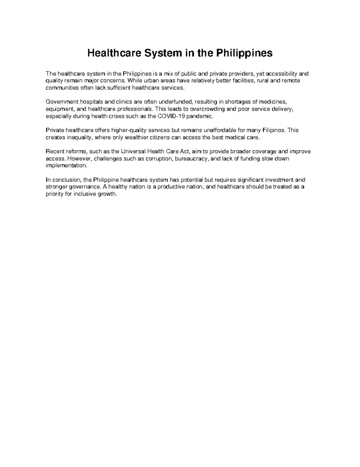 Healthcare System in the Philippines: Challenges & Reforms - Studocu