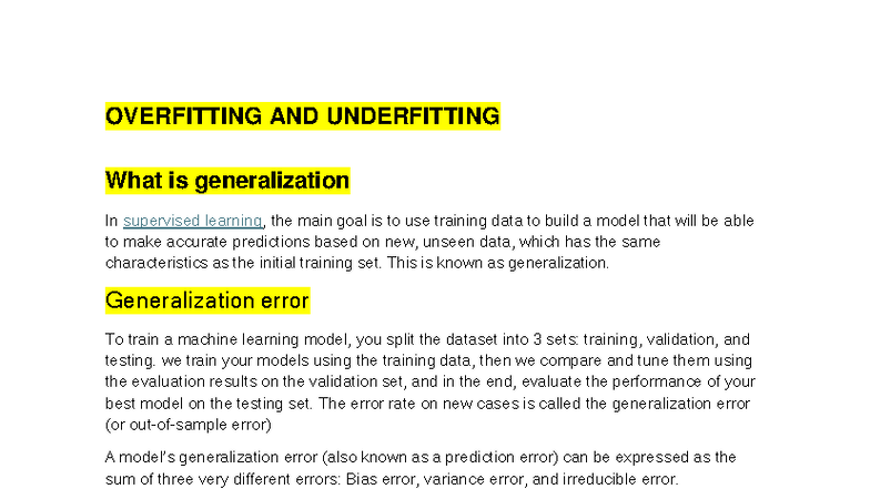 ML Notes 1: Understanding Overfitting, Underfitting & Generalization ...