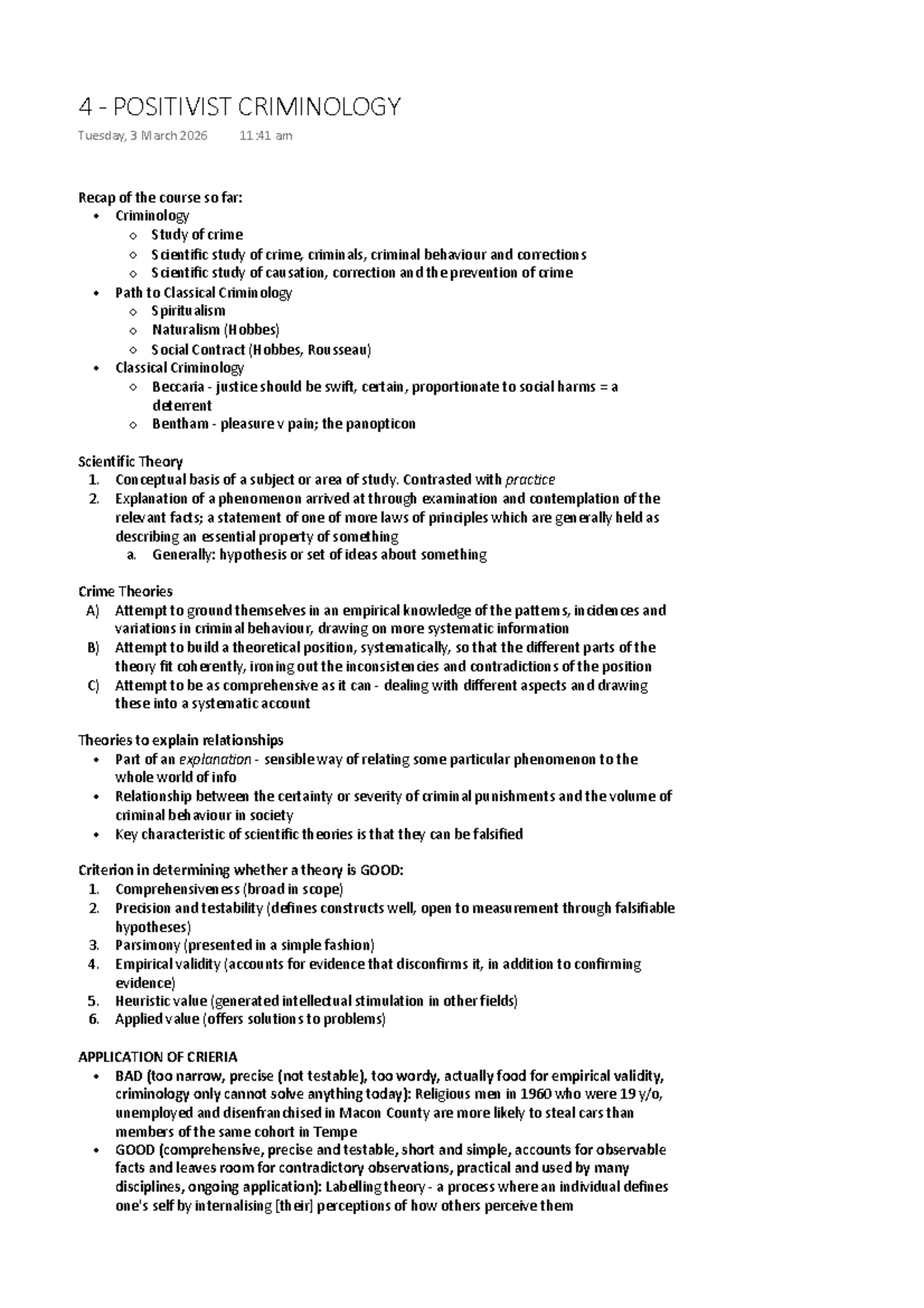 Lecture 4 - Positivist Criminology Overview and Key Theories - Studocu