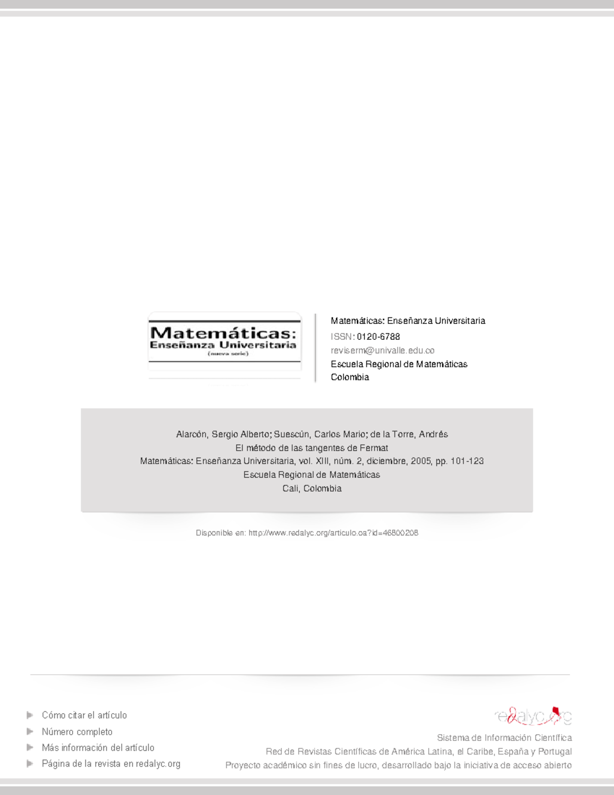 Notas sobre el Método de Tangentes de Fermat en Matemáticas: EN501 ...