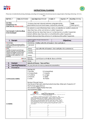 FIL Q4 6 - FILIPINO LESSON PLAN - INSTRUCTIONAL PLANNING (The process ...
