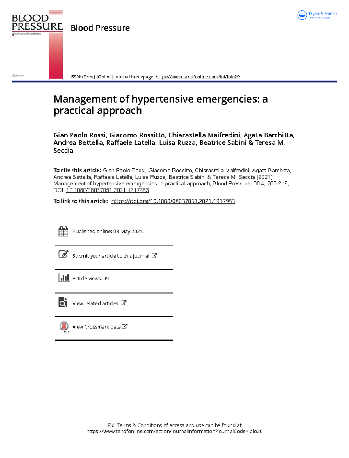 Management of Hypertensive Emergencies: A Practical Approach (BP 2021 ...